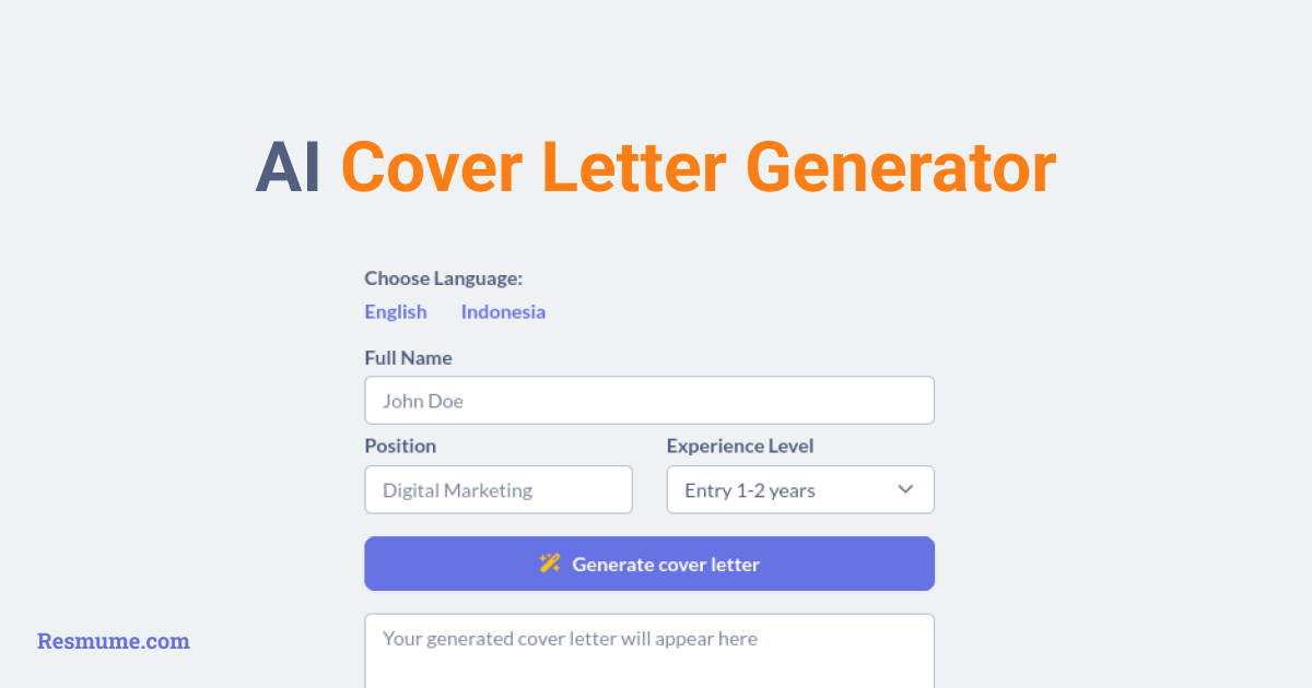 AI Cover Letter Generator Gratis | Resmume.com